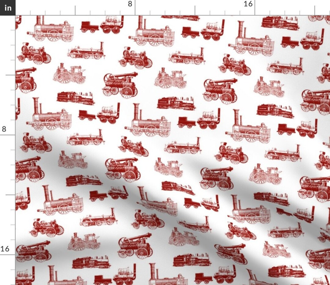 Steam Engine Fabric Antique Steam Engines Red by Thinlinetextiles Train ...