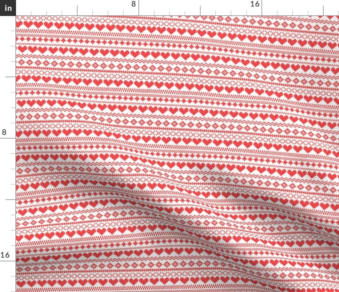 Red Fair Isle Hearts Fabric Fair Isle Red White by Lydia_meiying Fair ...