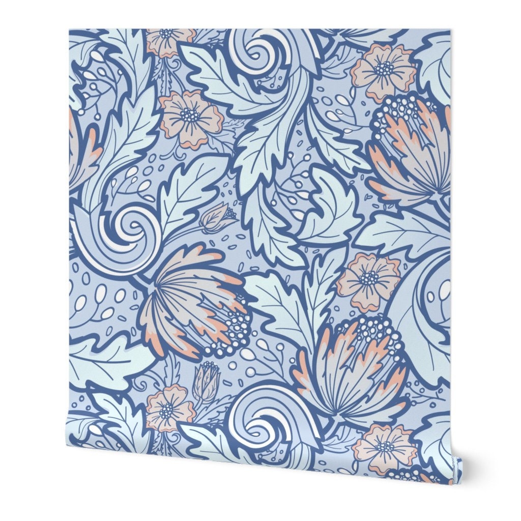 Rococo Wallpaper Rococo Periwinkle Blue by Susan Long | Etsy