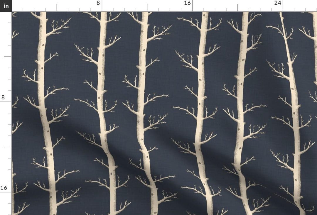Woodland Fabric - Forest Natural on Charcoal by Thistleandfox - Trees ...
