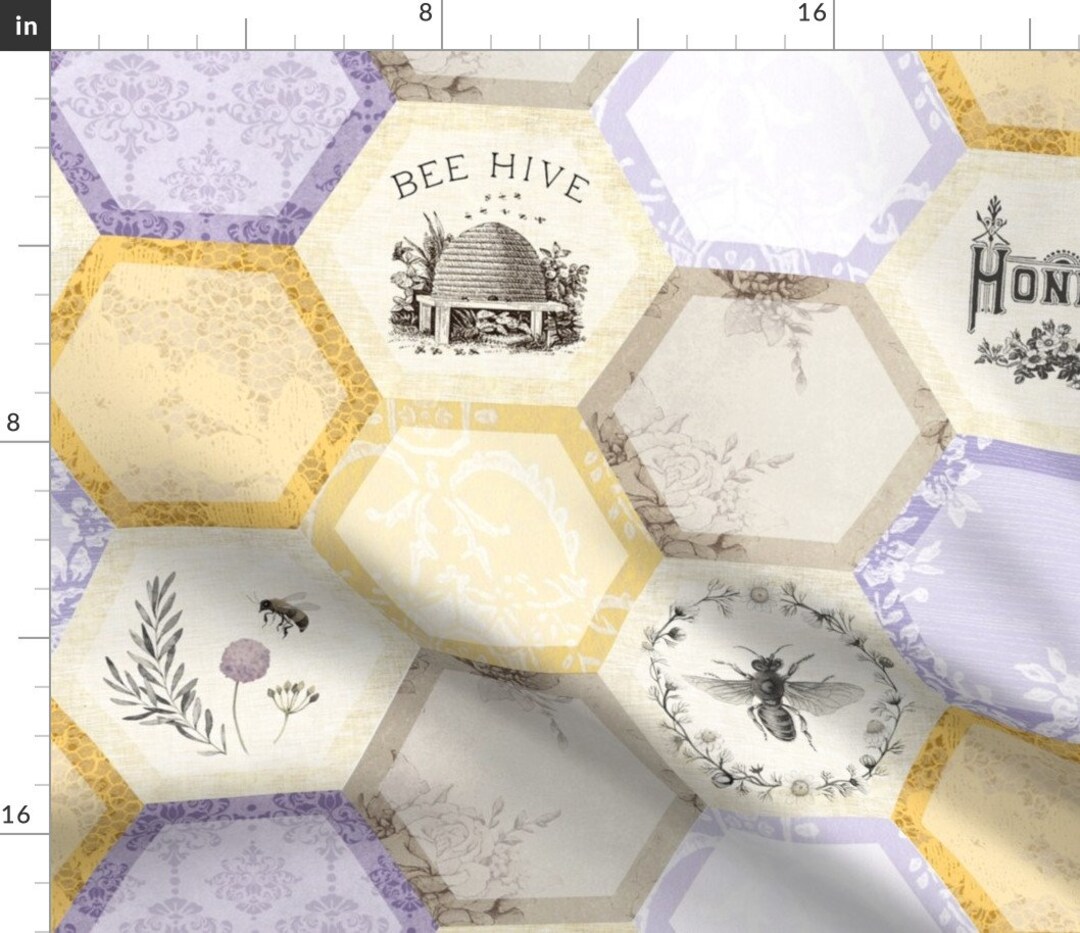 Honeycomb Yellow Bee Fabric Honey and Lavender Honeycomb Quilt by ...