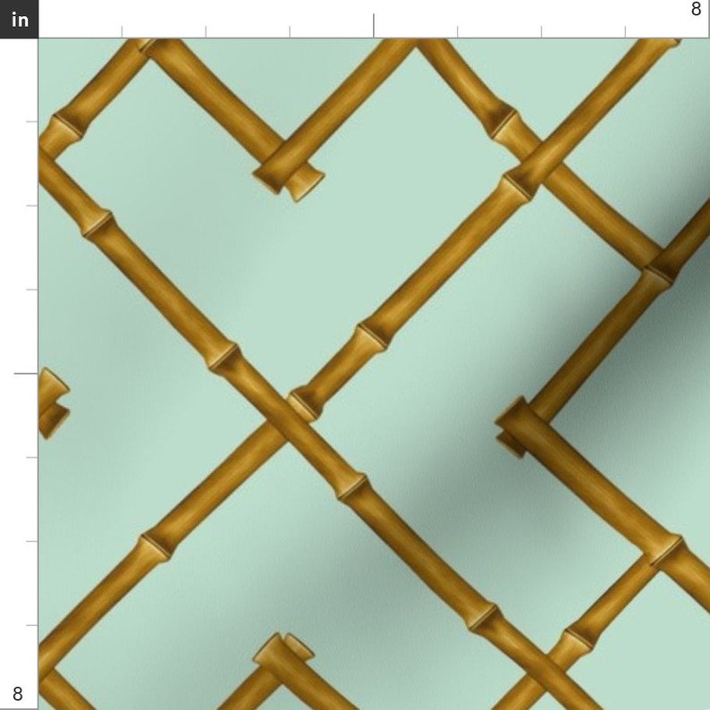 Mint Fabric Osaka Bamboo Trellis in Tan/aqua by | Etsy Canada