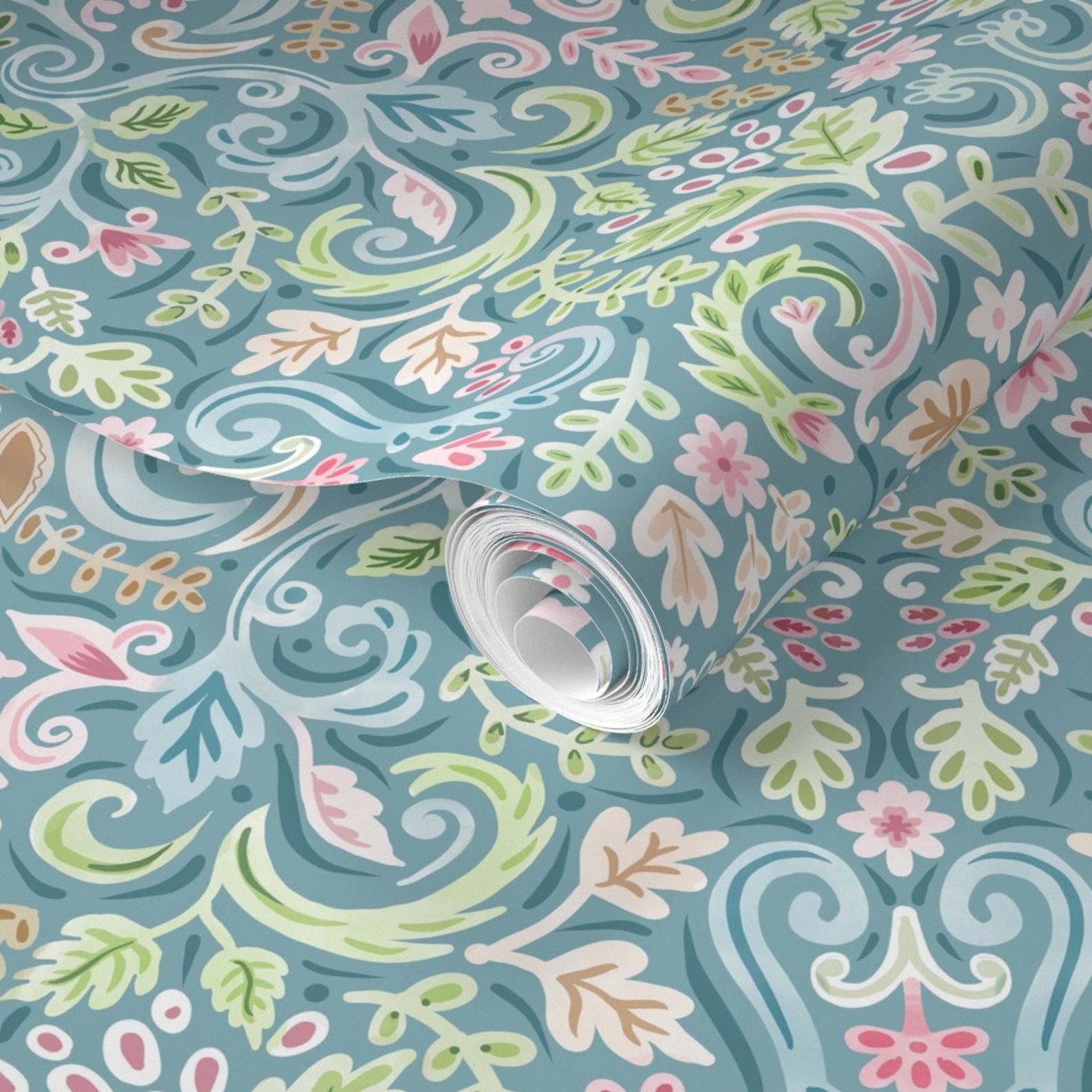 Pretty Blue Rococo Wallpaper Softly Goes Rococo by - Etsy