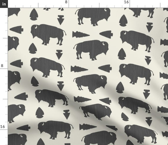 Southwest Buffalo Fabric Buffalo Arrowheads-Dark Gray Cream | Etsy