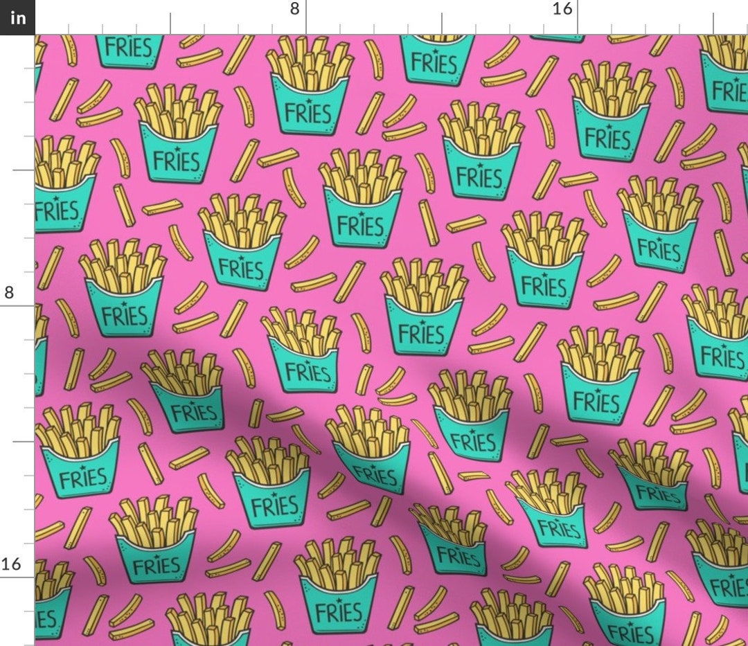 Fries Fabric French Fries Fast Food Green Mint on Pink by Caja Design ...