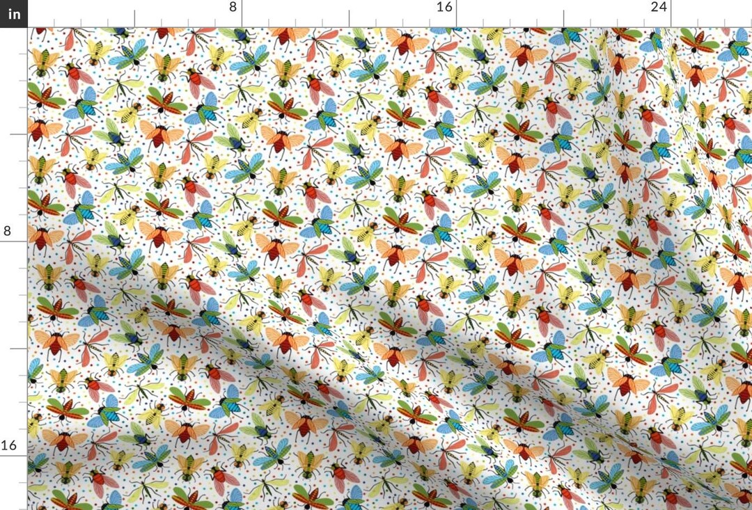 Insects Fabric - Flying Insects by Laura Mooney - Colorful Animals Bugs ...