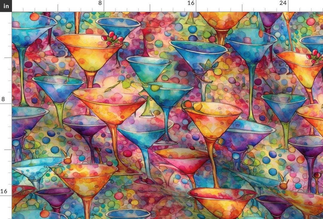 Rainbow Cocktails Fabric - Watercolor Cocktail by Rainbowlane ...