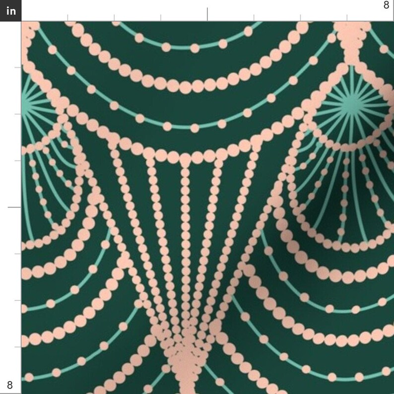 Green Geometric Pattern Fabric Art Deco green and Pink by - Etsy
