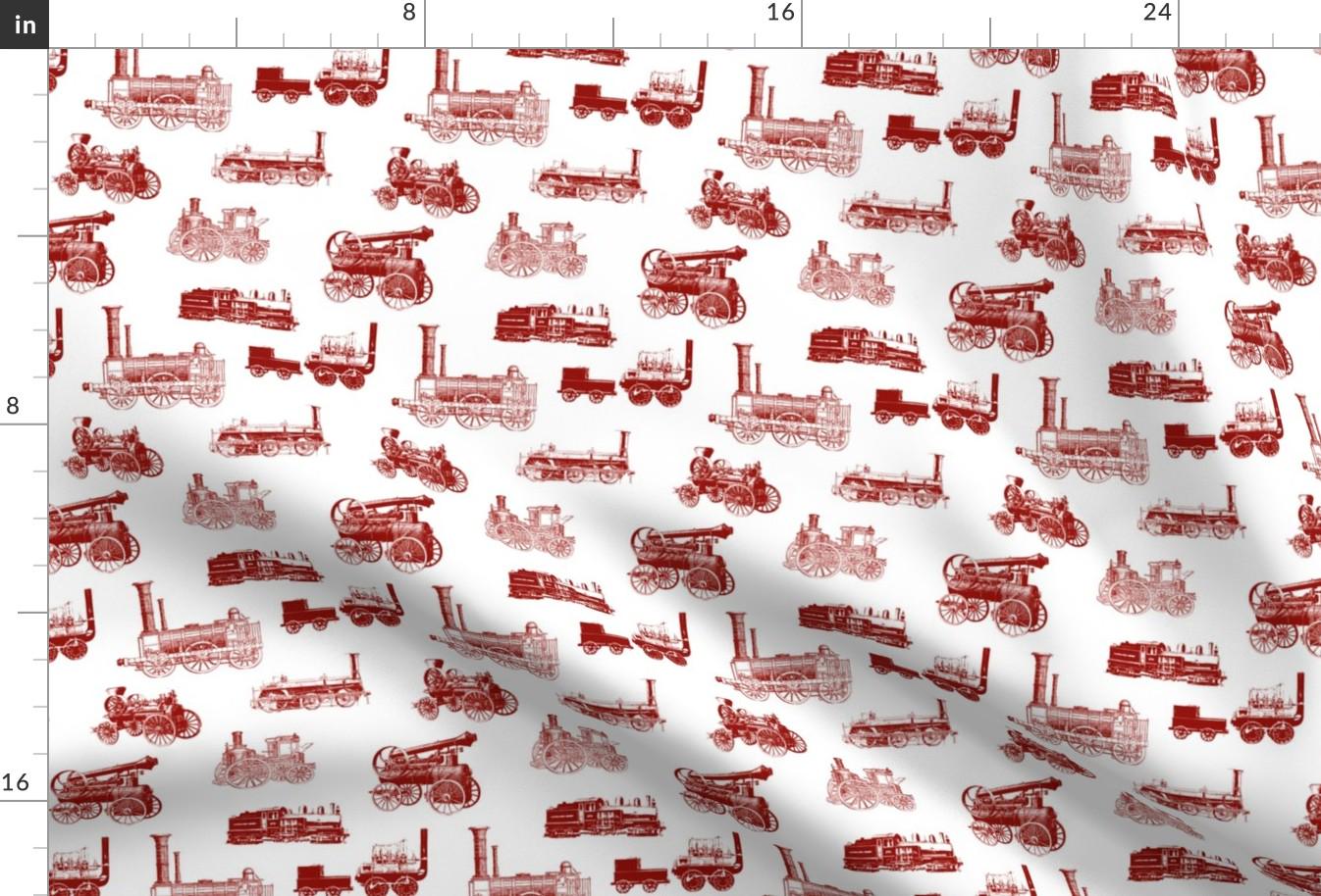 Steam Engine Fabric - Antique Steam Engines Red by Thinlinetextiles ...