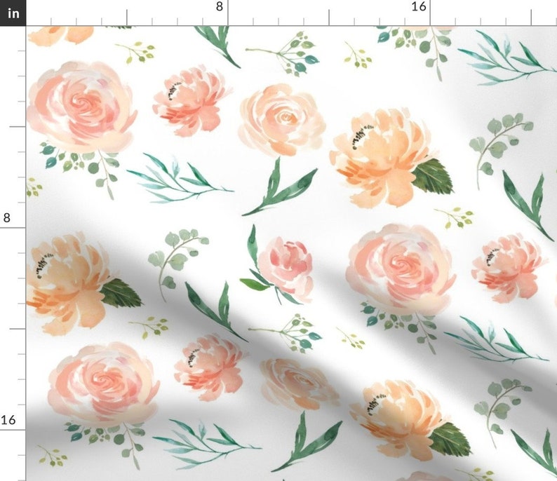 Peachy Watercolor Floral Fabric Peach Floral By - Etsy España