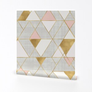 Triangles Wallpaper Mod-triangles Gray-gold-blush by Crystal Walen Custom Printed Removable Self ...