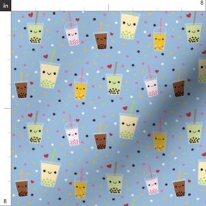 Boba Fabric - Happy Boba Bubble Tea - Blue by Clayvision - Boba Tea ...