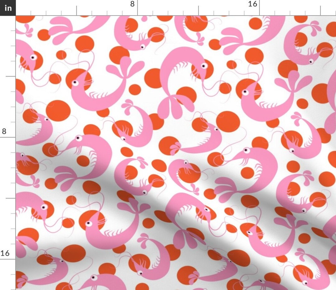 Pink Shrimp Polka Dot Fabric Shrimp Bubbles by - Etsy