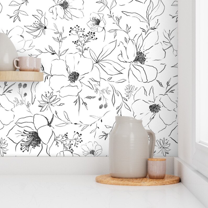 Doodle Flowers Wallpaper Sketch Flowers by Hipkiddesigns - Etsy