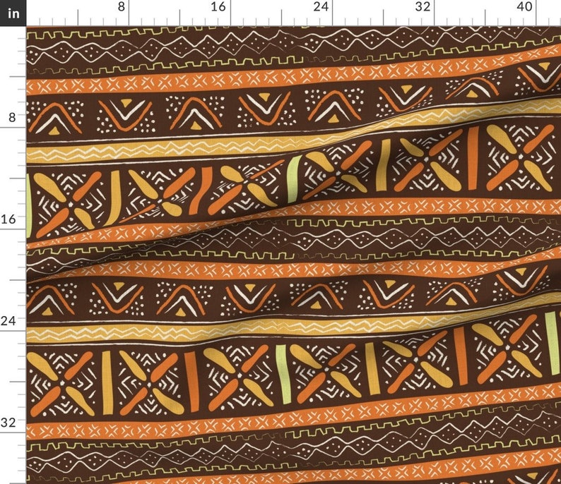 Orange African Stripe Fabric African Roots by Sansan | Etsy