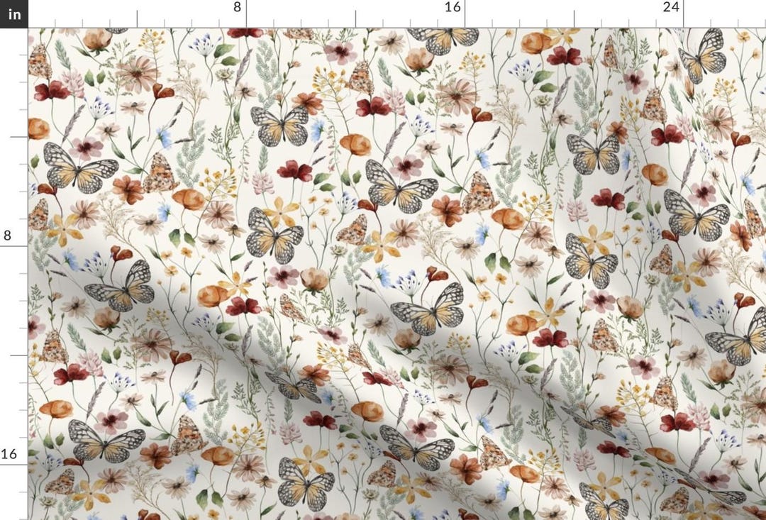 Rustic Floral Apparel Fabric - Pressed Wildflowers by Utart - Neutral ...