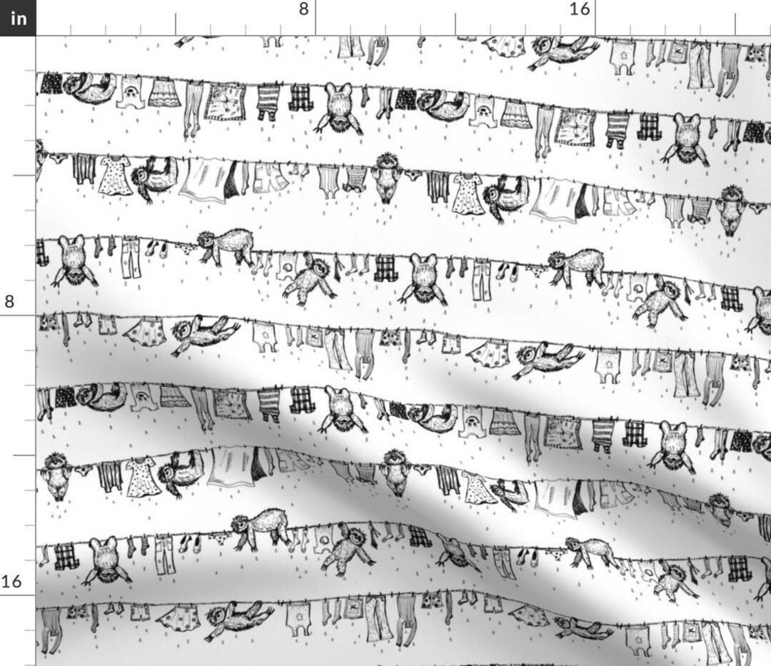 Black and White Clothesline Animal Fabric Big Sloths Washing by Magic ...