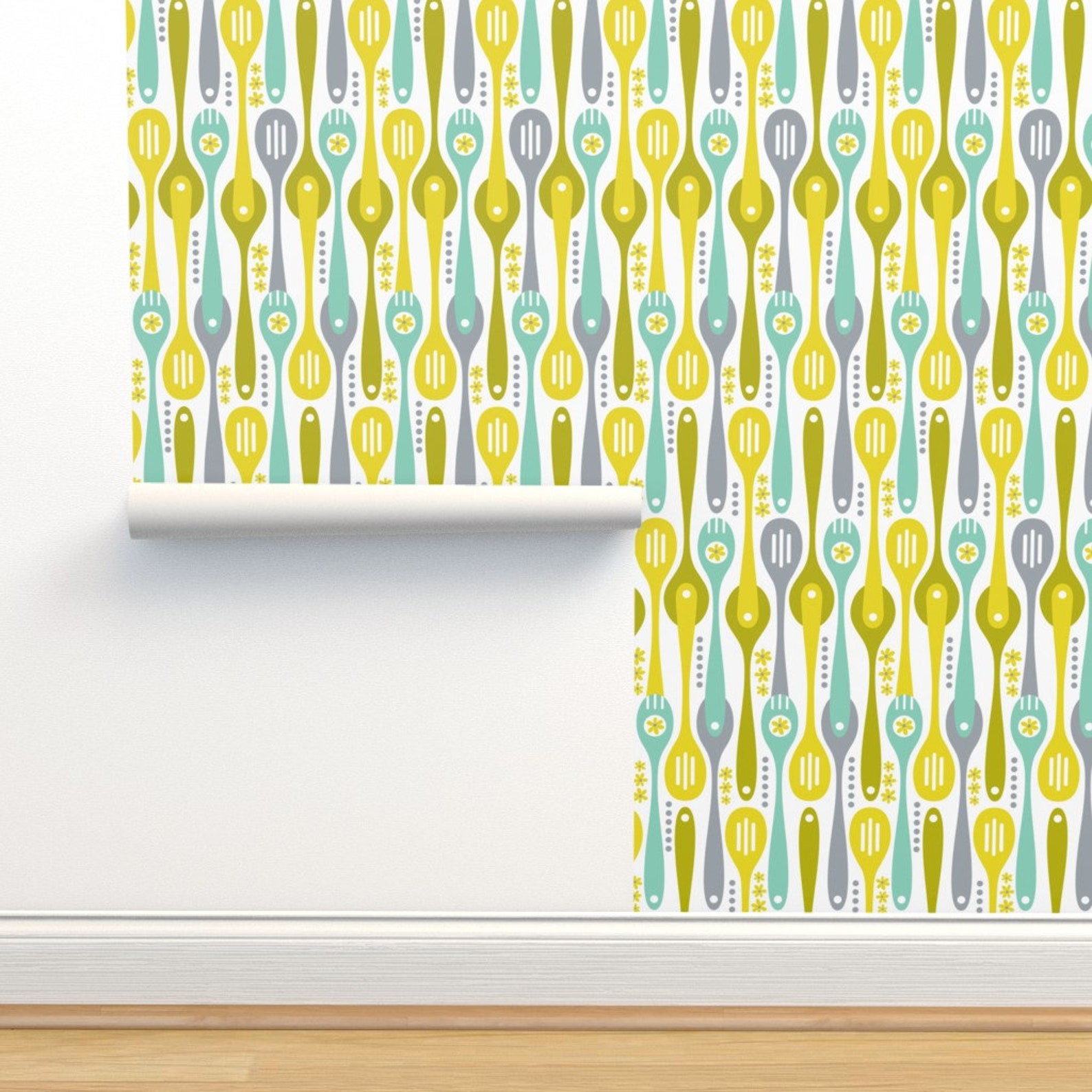 Spoons Wallpaper - Kitchenette - Yellow Spoon by Heatherdutton - Spoons ...