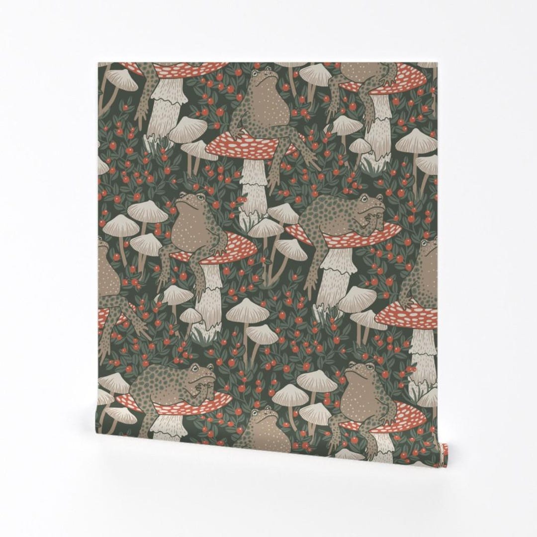 Woodland Removable Peel and Stick Wallpaper - Forest Toads Mushrooms ...