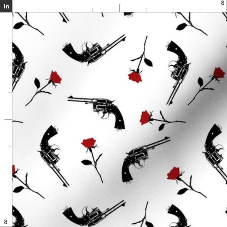 Roses & Guns Fabric Guns Red Roses by Thinlinetextiles | Etsy