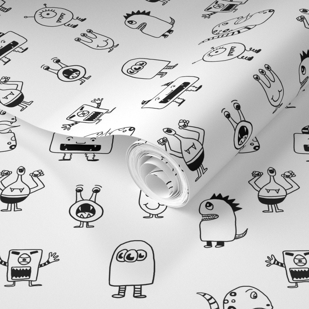 Monster Wallpaper Monsters Black and White by - Etsy