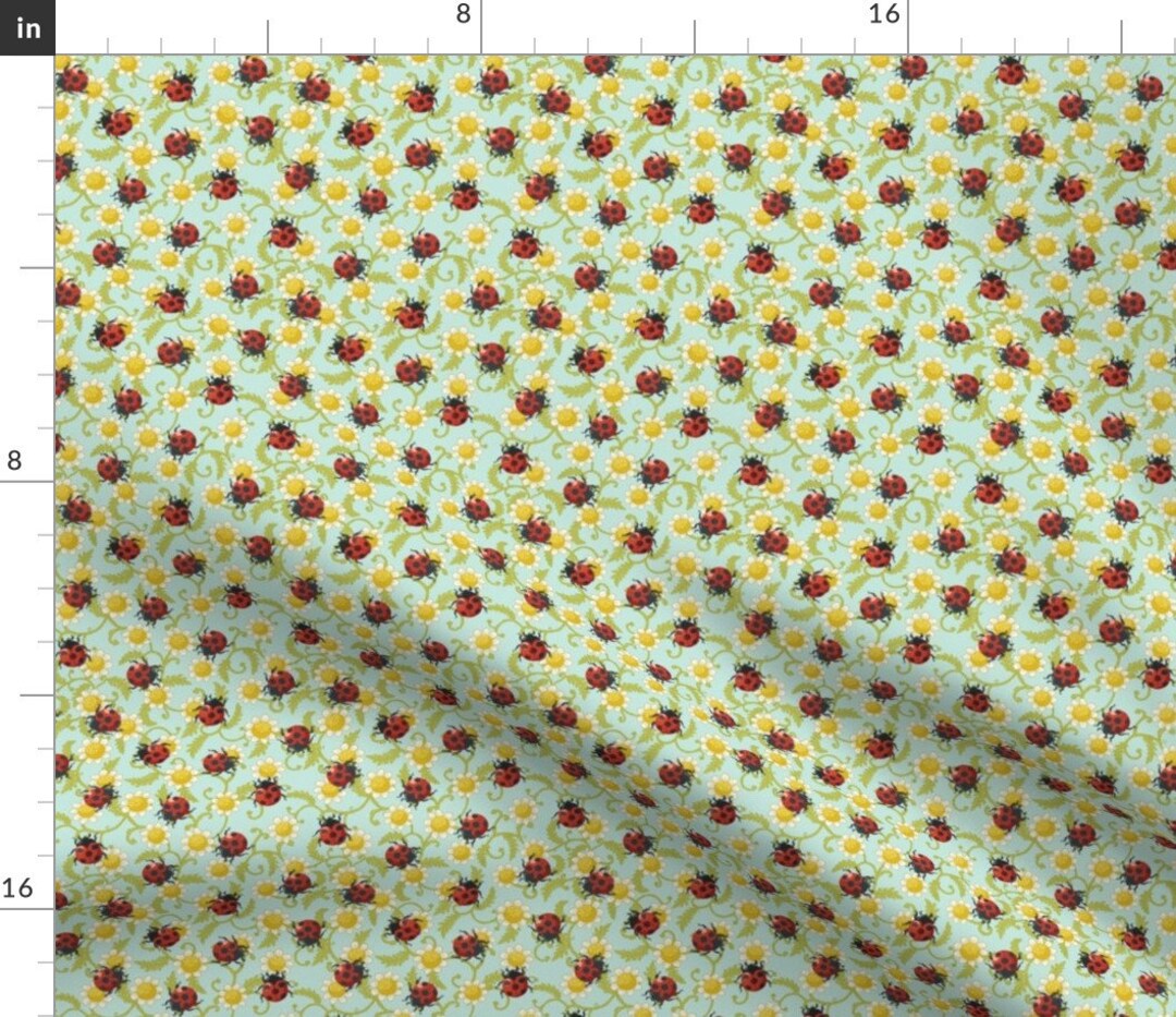 Ladybug Fabric Tiny Ladybirds on Daisies by Maritcooper Meadow ...