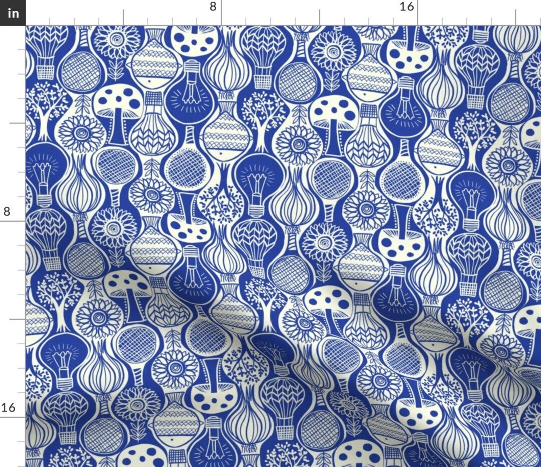 Blue Mod Ogee Fabric Ogee Icons by Laura May Mid Century Modern Ogee ...