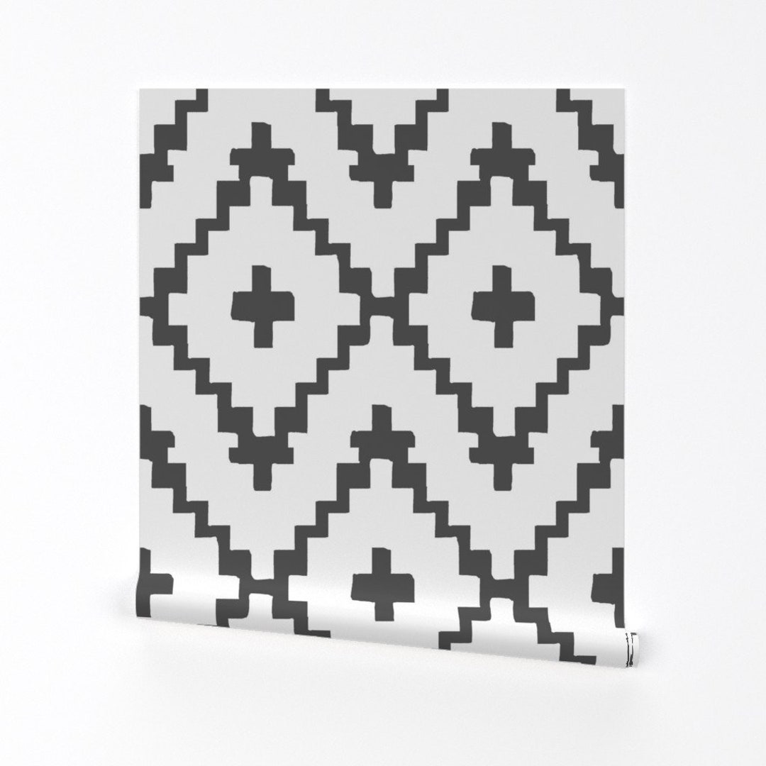 Southwestern Boho Wallpaper Diamonds Large Charcoal by - Etsy