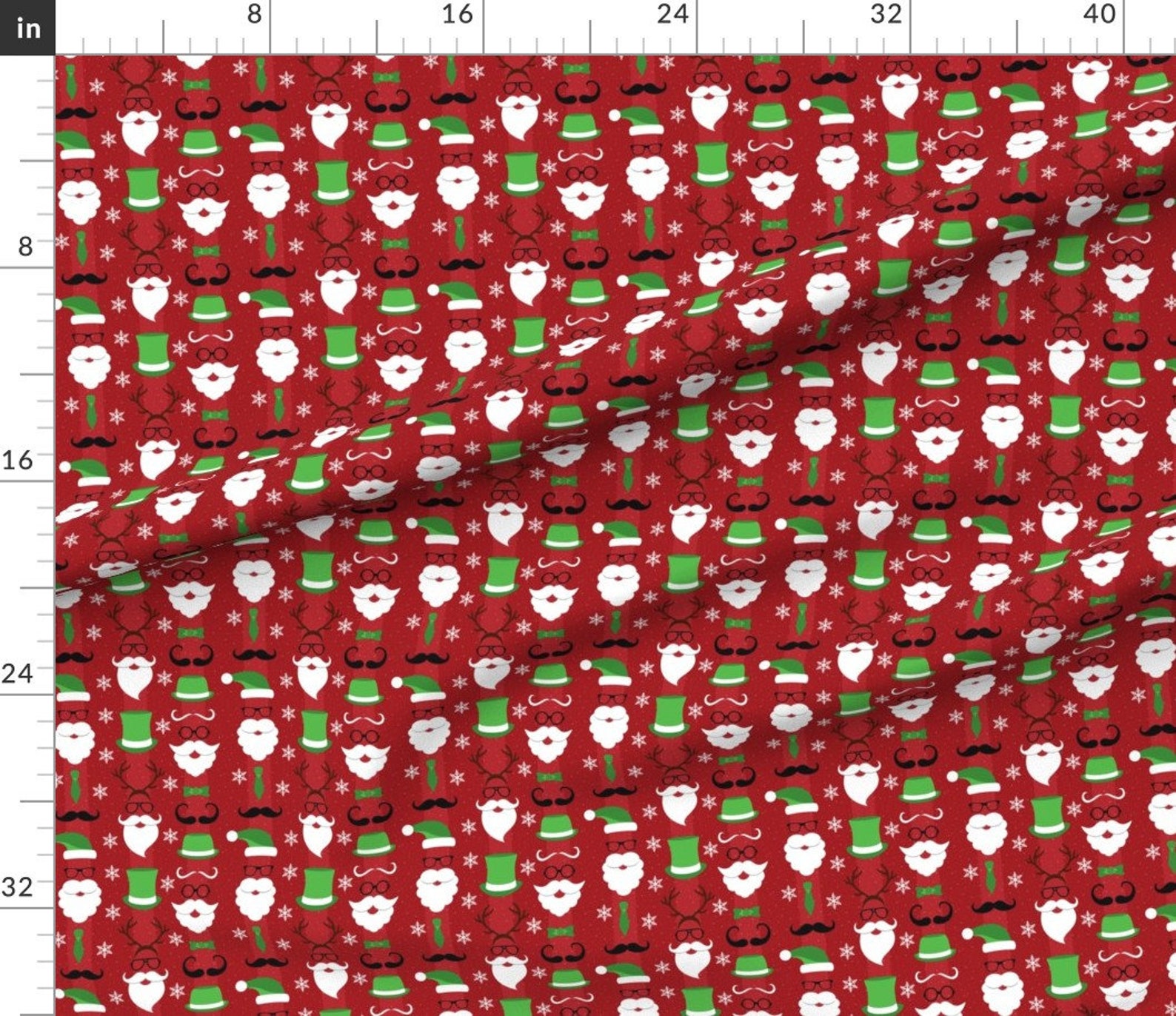 Hipster Santa Claus Fabric Christmas Holiday Red Green by - Etsy