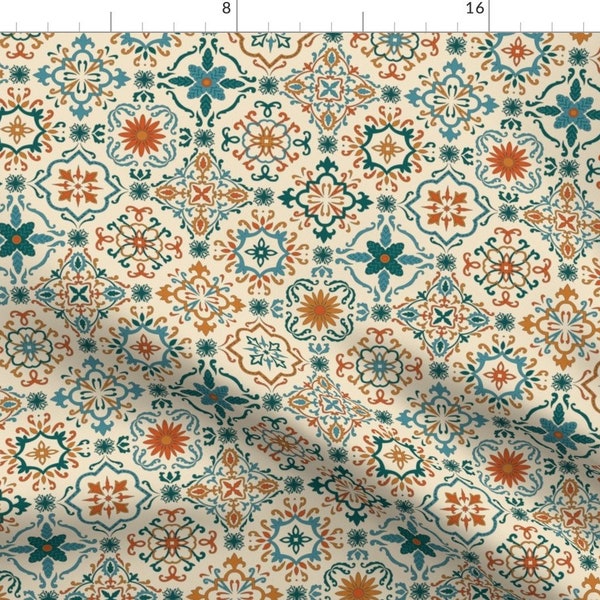 Spanish Tile Linen Fabric Yard - Etsy