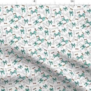 Christmas Fabric Dog Bones White Turquoise by - Etsy