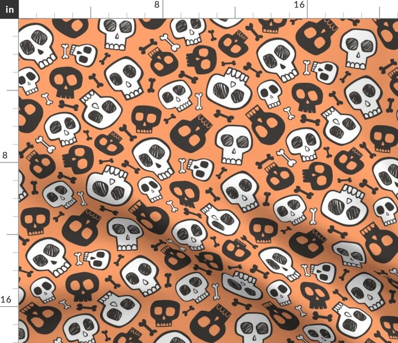 Orange Skull Fabric Skulls and Bones Halloween Black White - Etsy