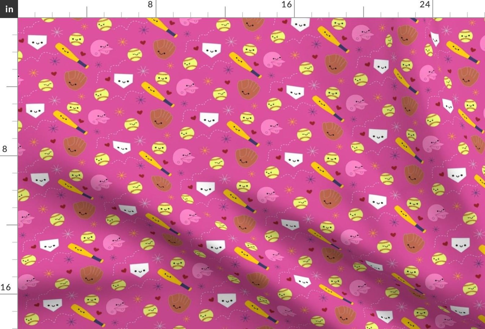 Softball Fabric - Happy Softball and Friends - Pink by Clayvision ...