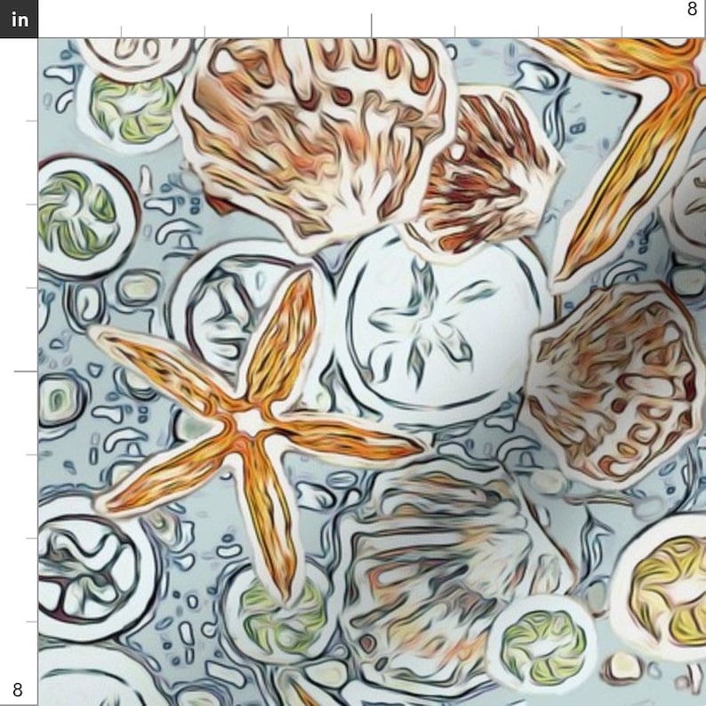 Sand Dollar Starfish Beach Fabric Light Teal Sea by - Etsy