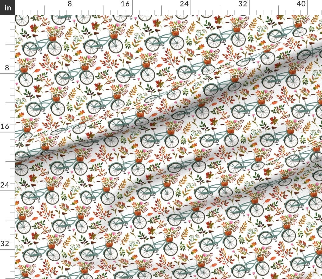 Fall Bicycle Fabric Autumn Bike Ride by Mirabelleprint Fall | Etsy