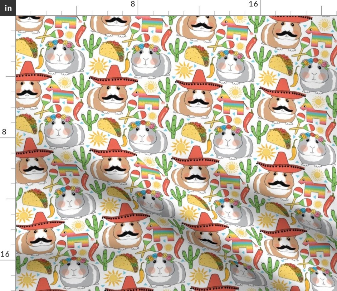 Guinea Pig Fabric Mexican Guinea Pigs on White by Lilcubby - Etsy