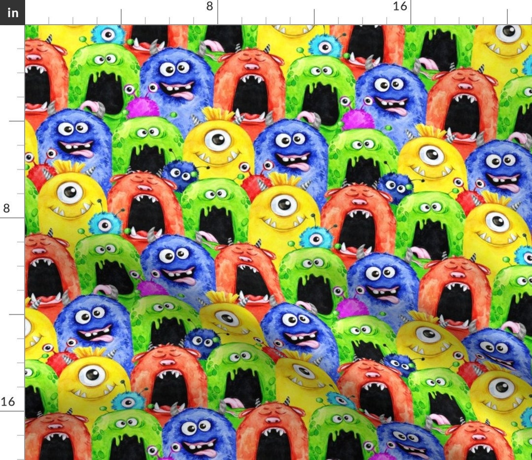Bright Monsters Fabric Funny Colorful Scary Monsters by - Etsy