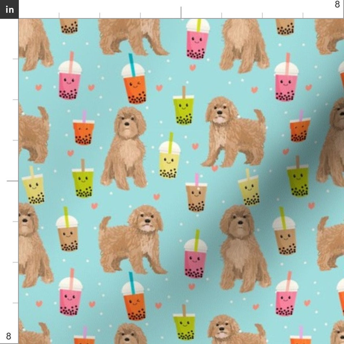 Blue Kawaii Cavoodle Fabric Cavoodle Bubble Tea Boba Kawaii - Etsy