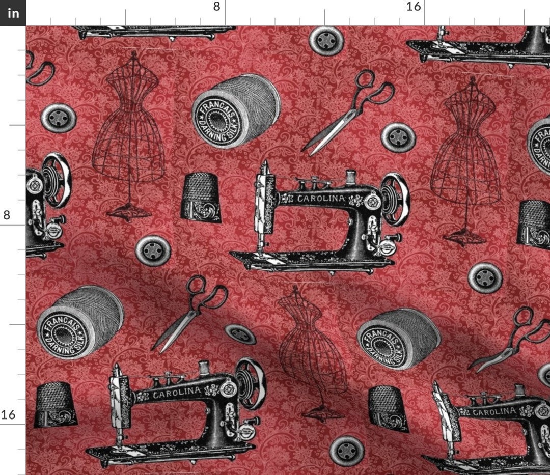 Vintage Sewing Fabric Vintage Sewing Red Floral by 13moons - Etsy