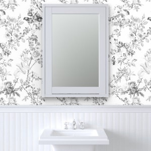 Floral Toile Wallpaper English Rose Black White by Peacoquettedesigns ...