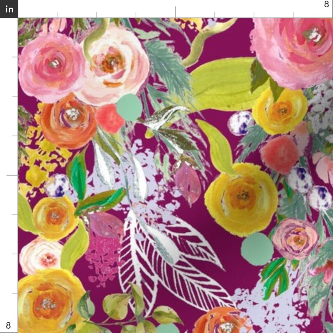 Floral Fabric Autumn Blooms Painted Floral Mulberry by - Etsy