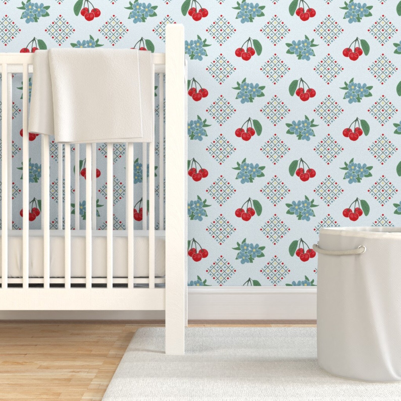Retro Cherry Wallpaper 1940'S Style Cherry in Blue Large - Etsy