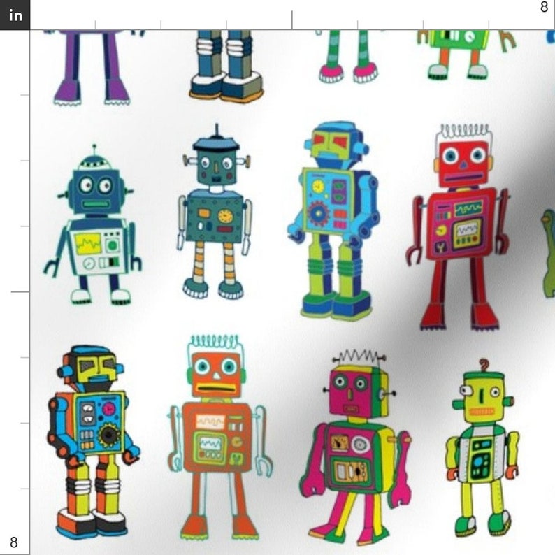 Robots Fabric Robot Line-Up On White By Cecca Robot Sci-Fi | Etsy