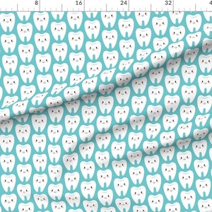 Blue Dentist Teeth Fabric Cute Molar Teeth blue by - Etsy