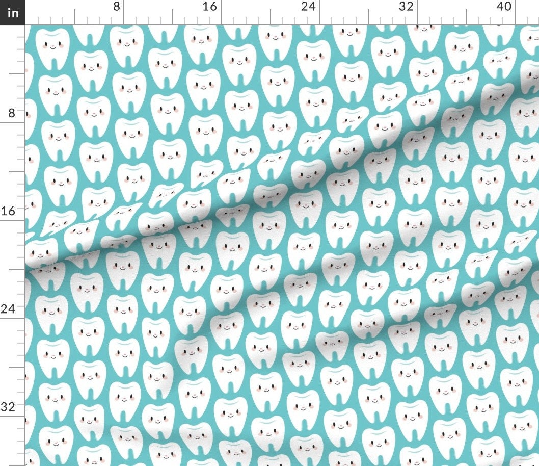 Blue Dentist Teeth Fabric Cute Molar Teeth Blue By | Etsy