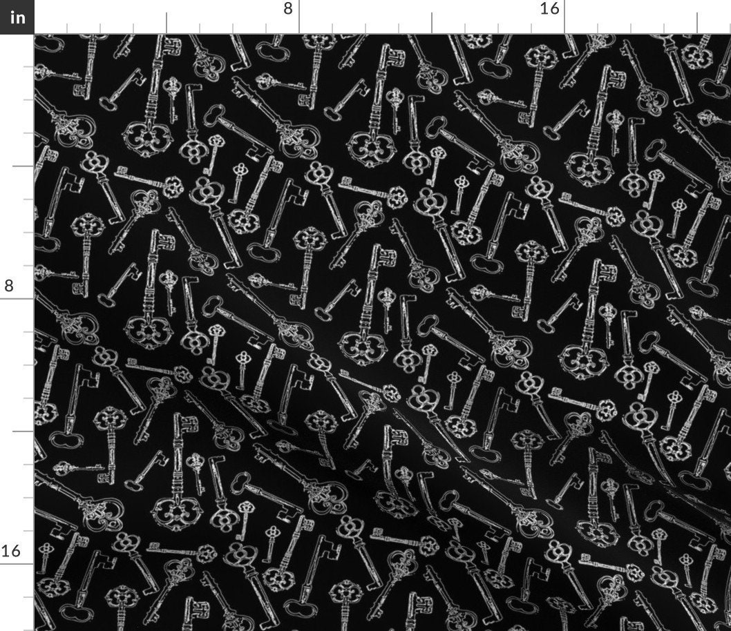 Skeleton Key Fabric Stylized Antique Keys on Black Small - Etsy