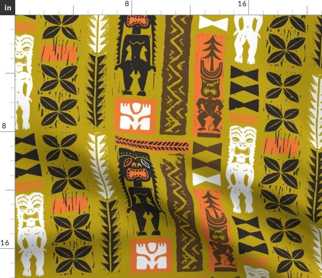 Tropical Tiki Fabric Hawaiian Tikis 3a by Muhlenkott - Etsy