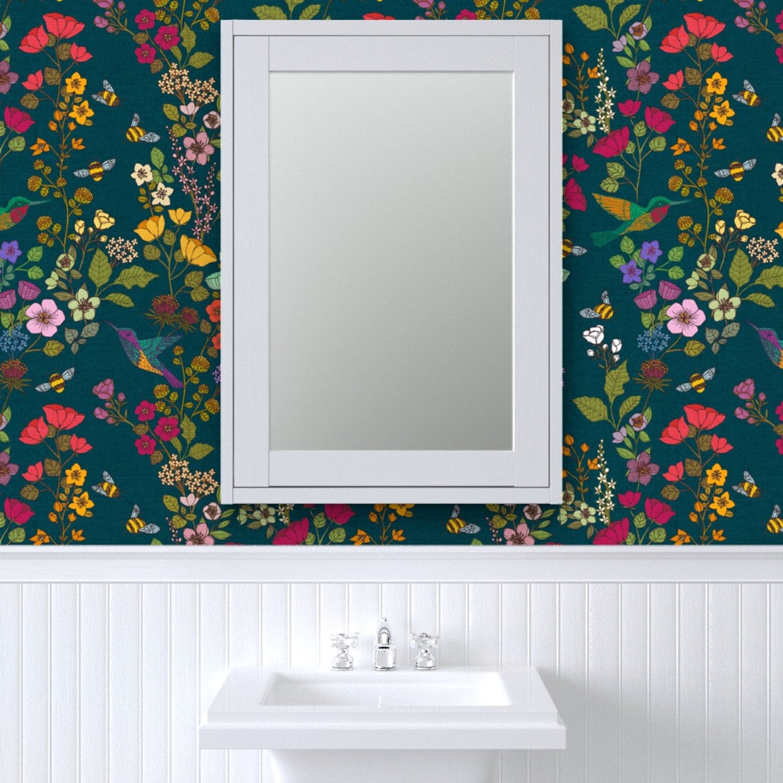 Pollinators Wallpaper Hummingbirds and Bees forest by | Etsy