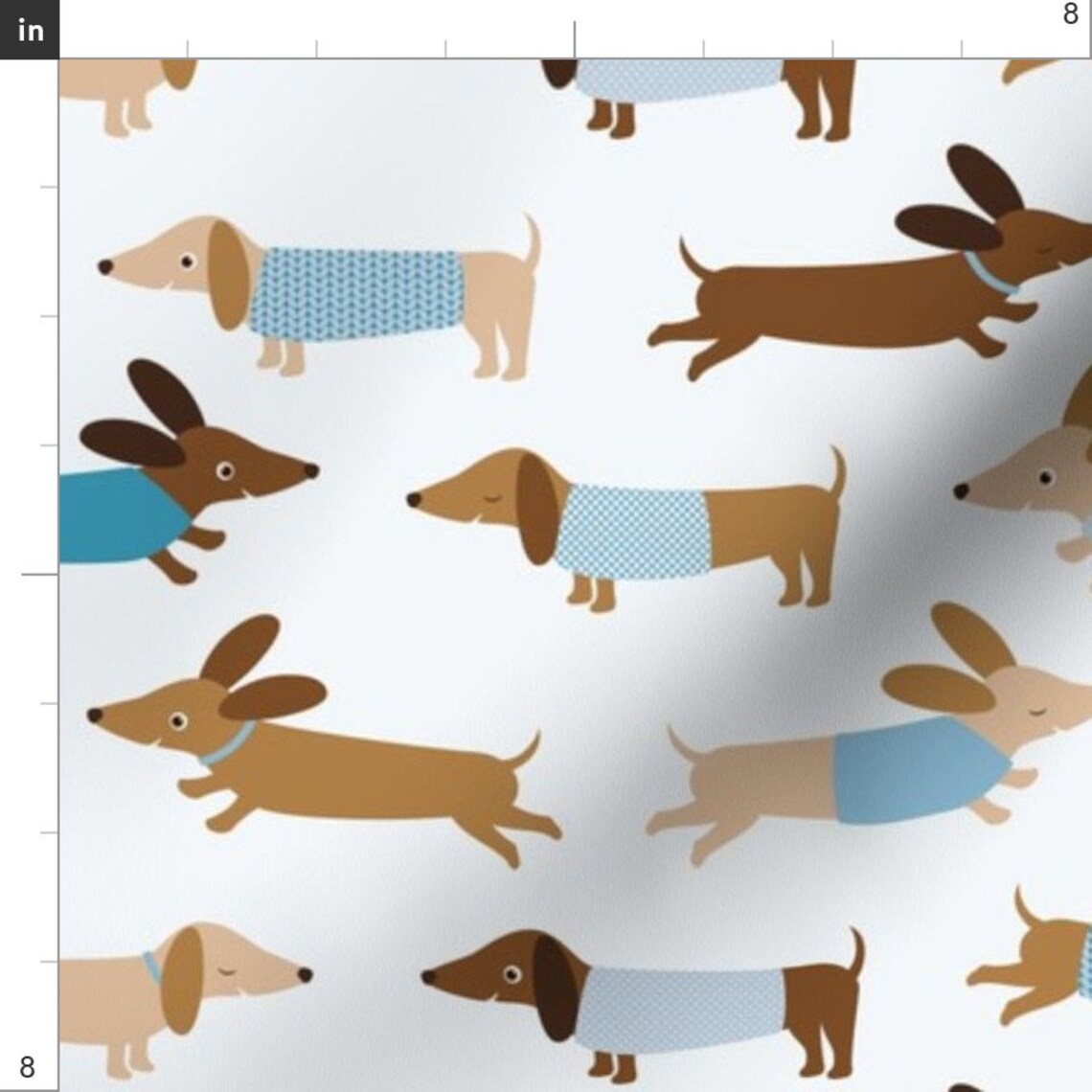 Dachshund Fabric Dachshund With Blue by Heleenvanbuul Dog | Etsy