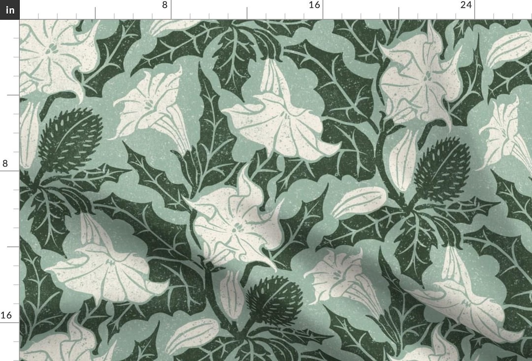 Nightshade Fabric - Datura by Byre_wilde - Extra Large Mint Forest ...